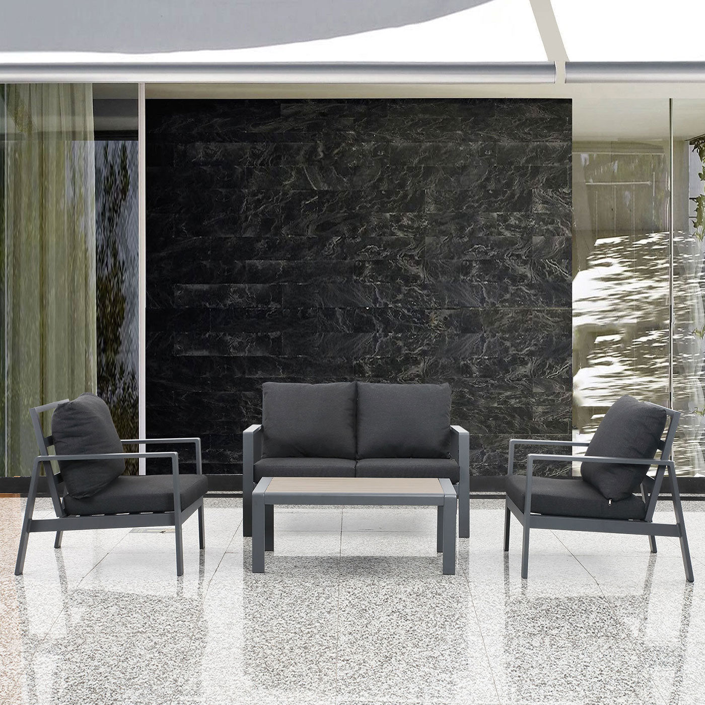 Florence 4 Seater Charcoal Aluminium Sofa Lounge Set – Moda Living