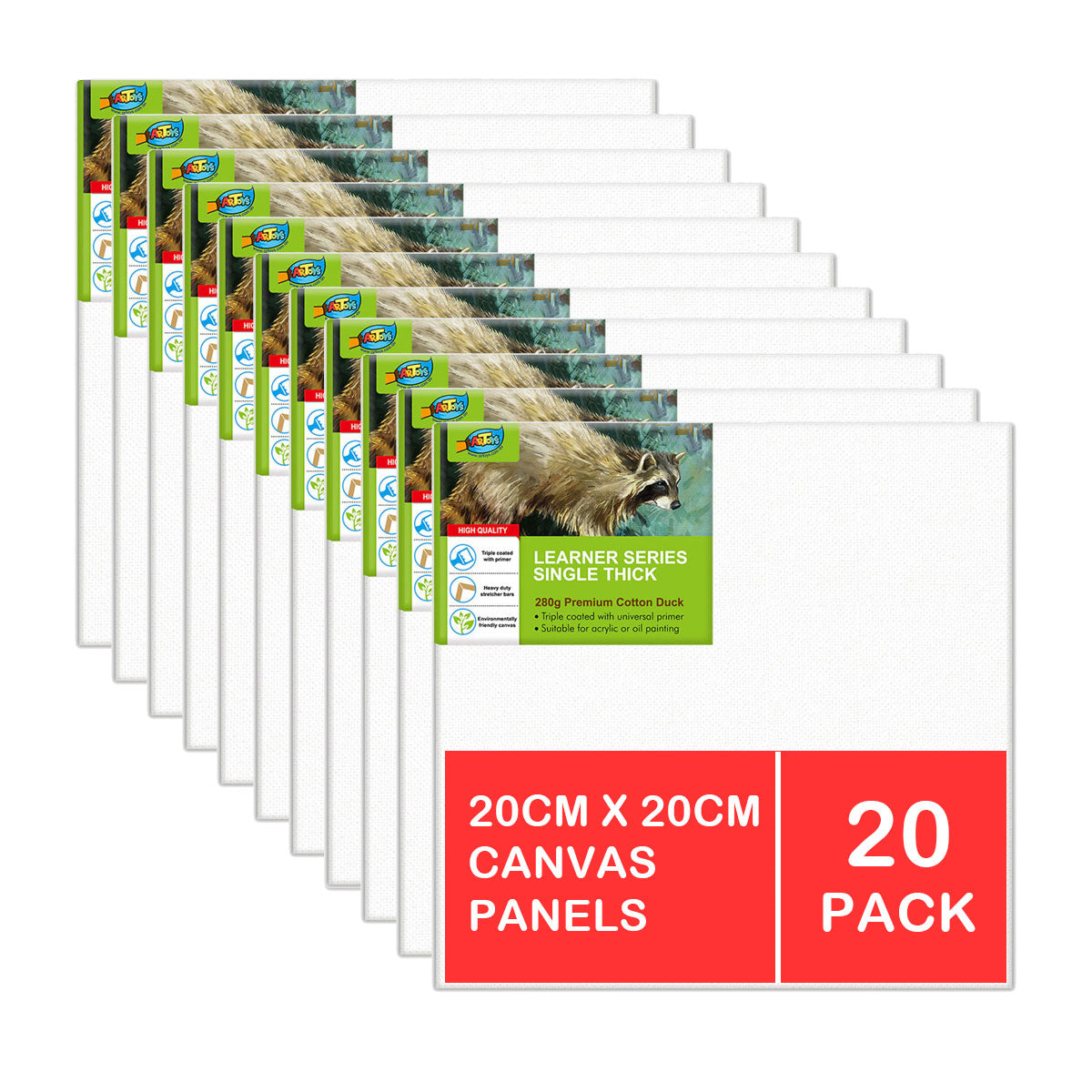 20-Pack Canvas Panels 20x20cm (8''x8'') - Blank Art Canvases Pre-Stret ...