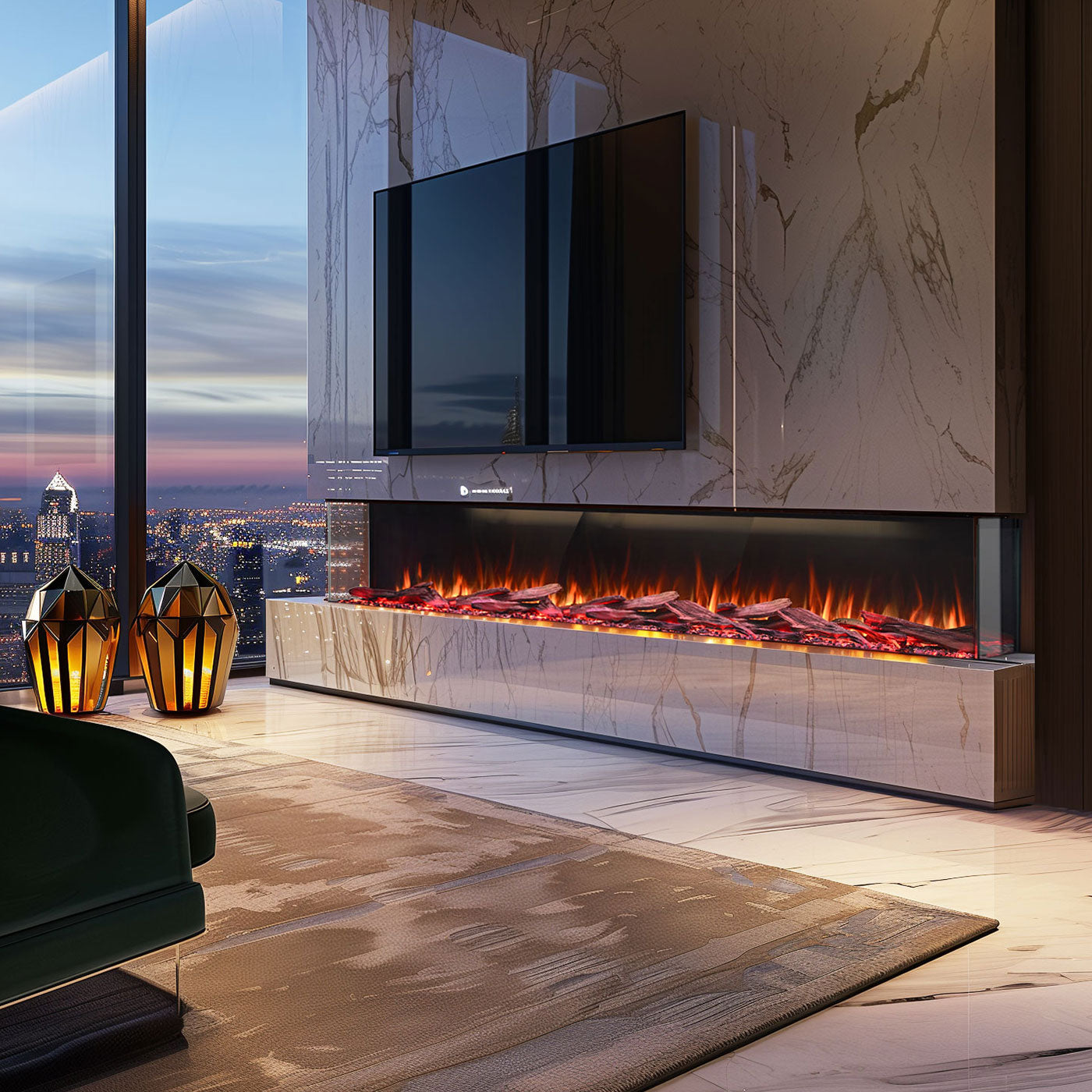 Cascade 100” 1600W 3-Sided Electric Fireplace | Moda Living