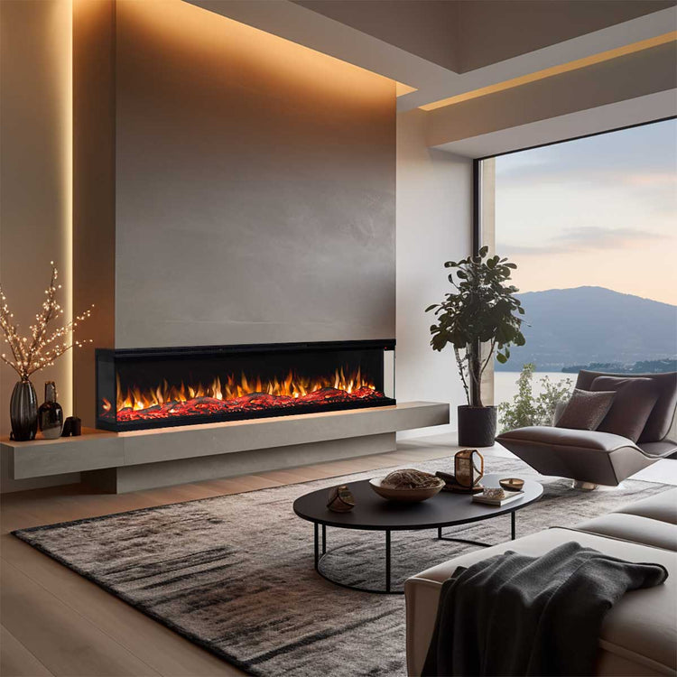 Fenton 1600W 3 Sided 72 Inch Recessed / Wall Mounted Electric Fireplace ...