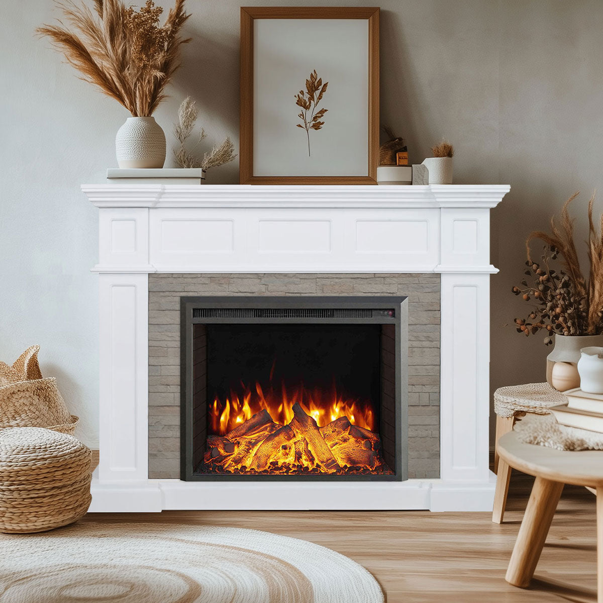 Hudson 2000W Electric Fireplace Heater Stone Veneer Mantel Suite With ...