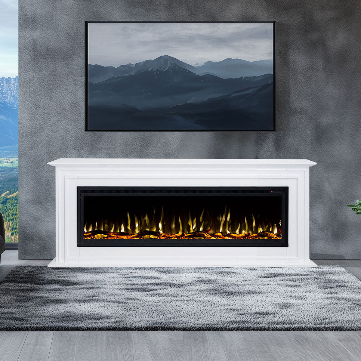 Concerto 1500W 60 Inch Electric Fireplace Insert with Eton White Mantel ...