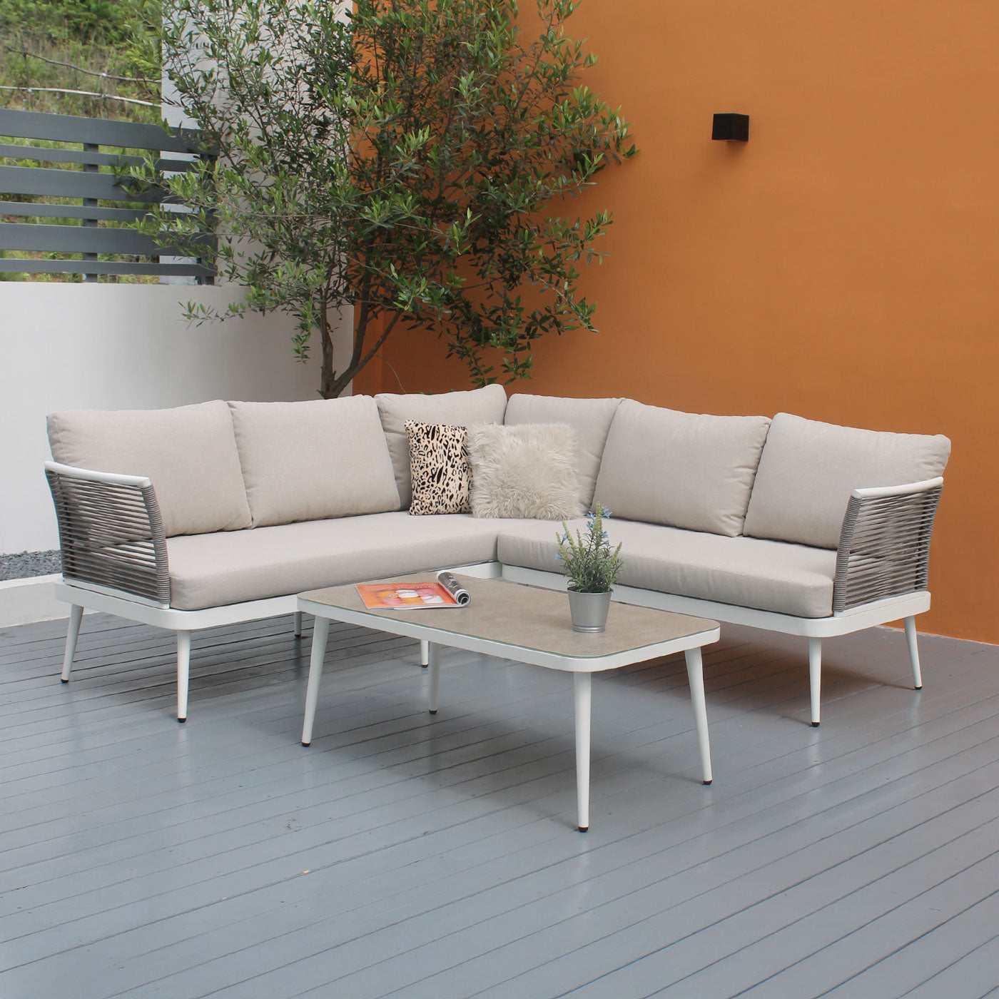Watsons Bay 3-Piece Outdoor Corner Sofa Lounge Set - Beige Rope and Cu ...