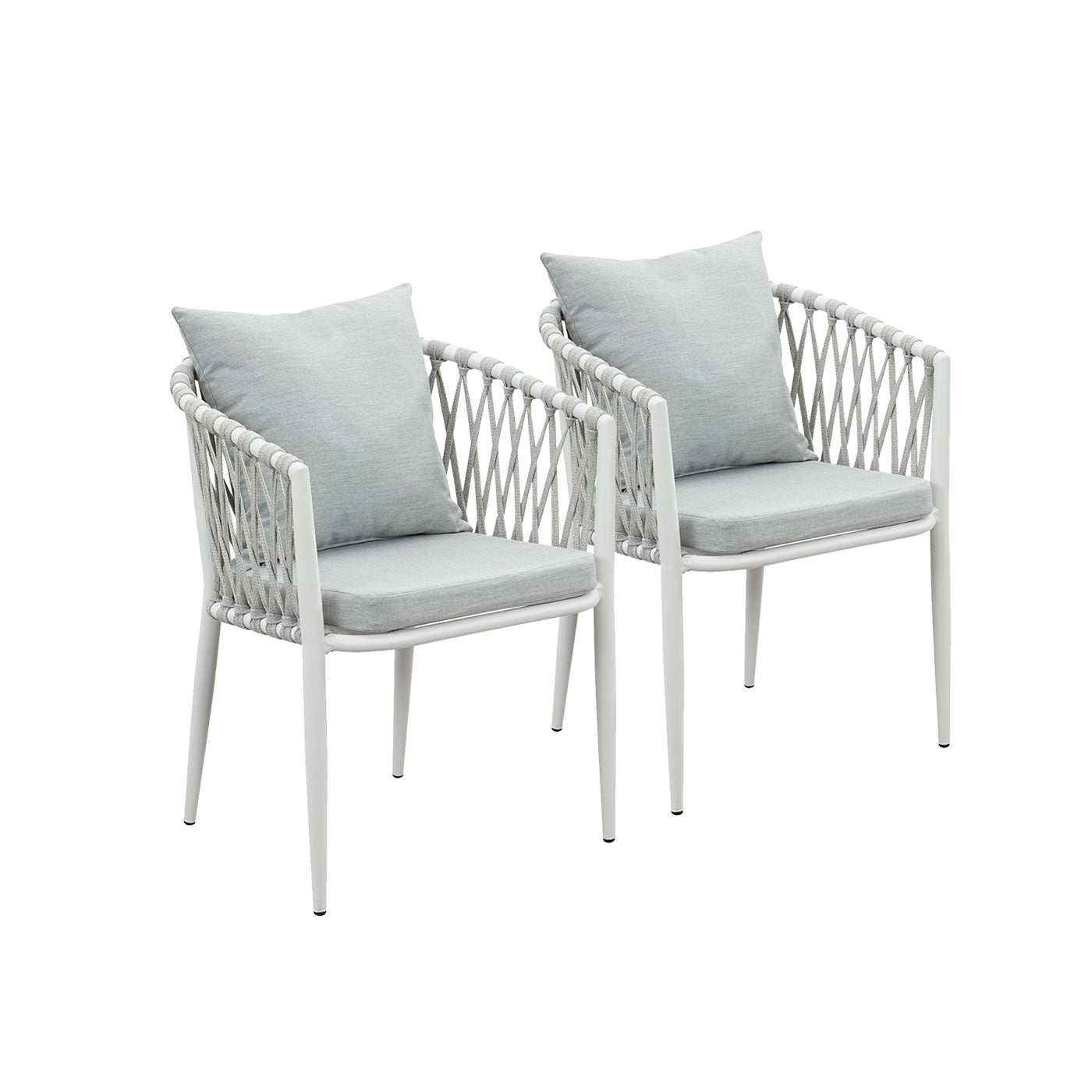 Mornington White Aluminium Outdoor Dining Chairs with Arms - Light Gre ...