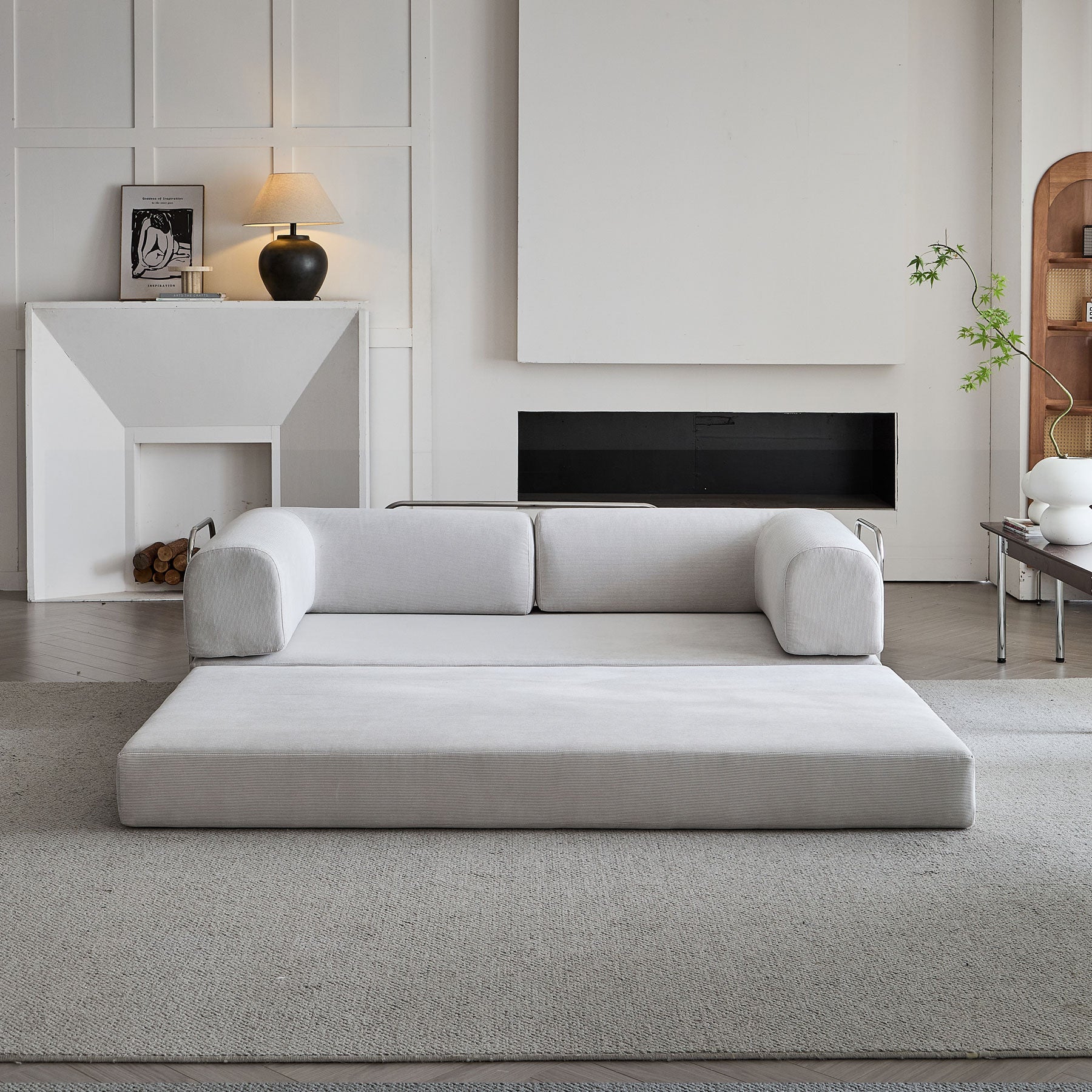Malone Compression Sofa Bed – Convertible Corduroy Couch in Cloud Grey ...