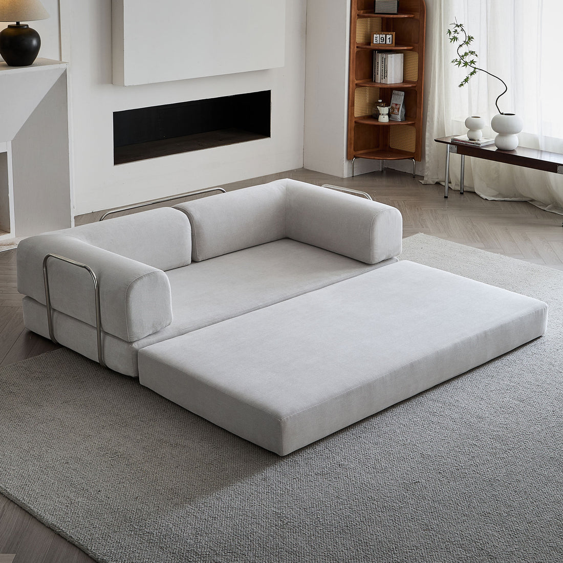 Malone Compression Sofa Bed - Convertible Corduroy Couch in Cloud Grey ...