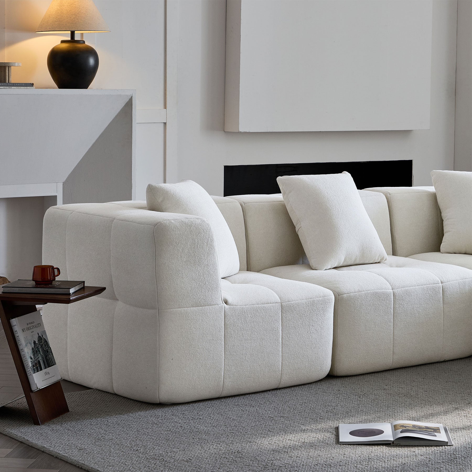 Sorrento Modular Sofa 3 Seater With Ottoman Beige Flannel Moda Living