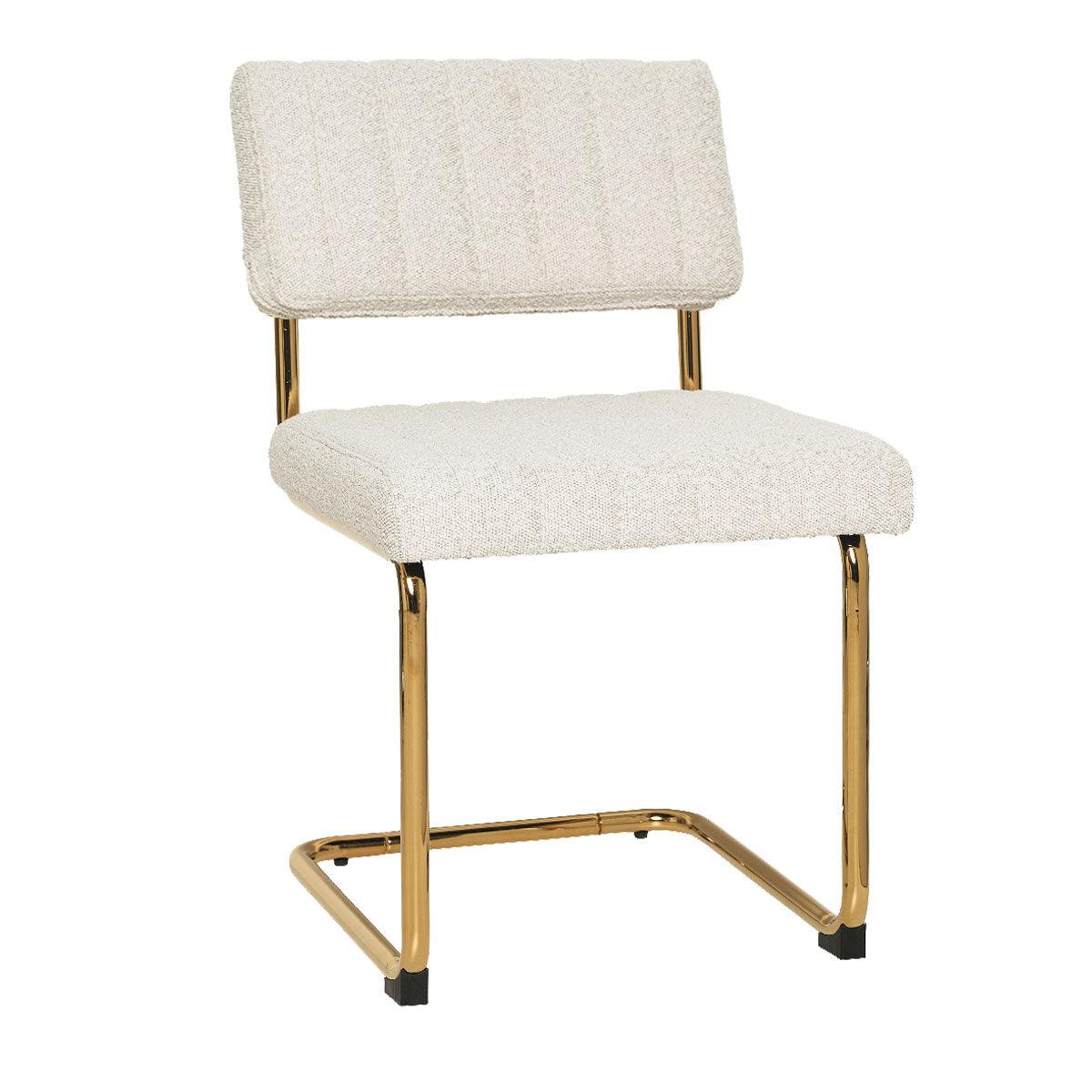 Mila Dining Chair (Set of 2) - Light Beige Boucle Fabric Golden Legs ...