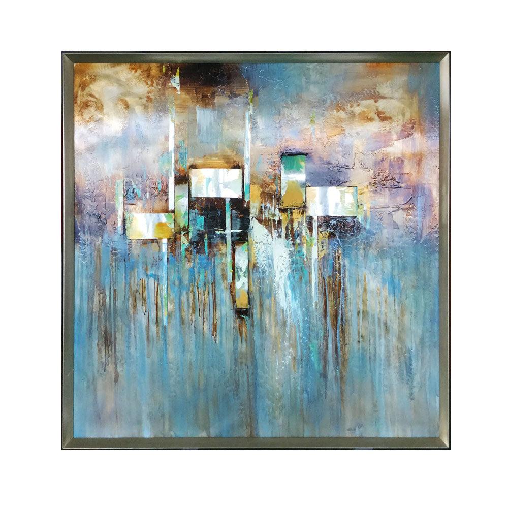 Framed Oil Painting Hand-Painted Abstract Modern Metal Wall Art - Reflection (100cm x 100cm ...